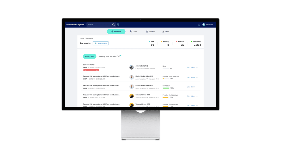 Procurement Management System - UI UX design and full stack web ...